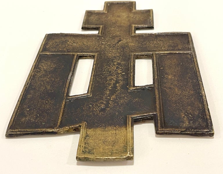 Antique Ornately Cast Gilt Bronze Russian Orthodox Christian Cross or Crucifix For Sale at 1stDibs