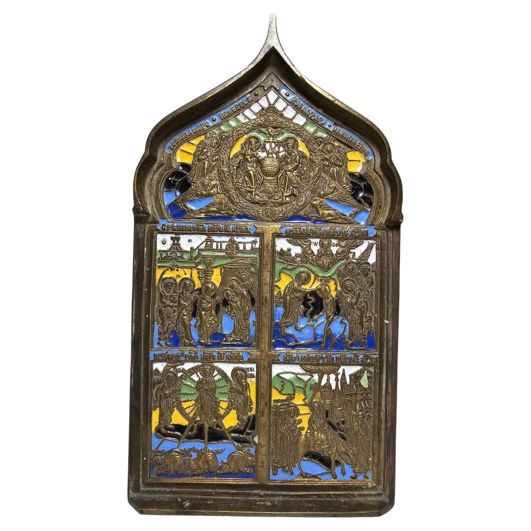 Antique 19th Century orhodox Bronze Travel Icon For Sale at 1stDibs