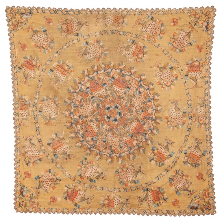 Antique Ottoman Embroidery on Pashmina Wool Cloth, Mid-19th Century at ...