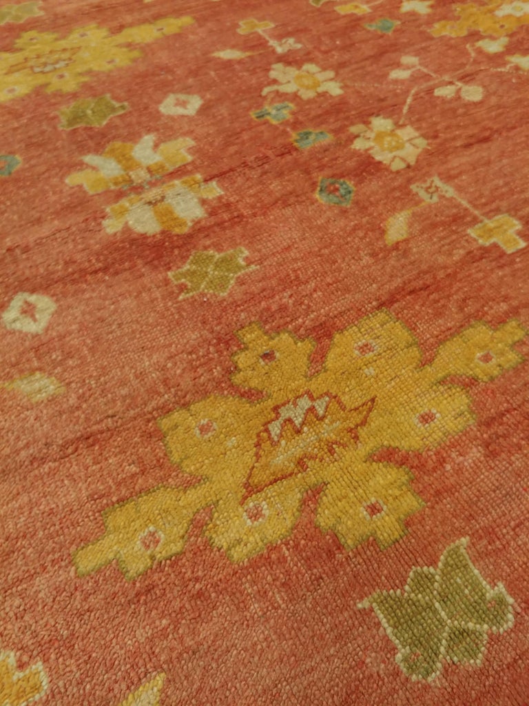 Antique Oushak Carpet, Handmade Turkish Oriental Rug, Beige, Coral ...