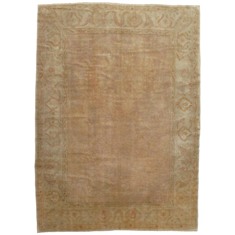Antique Oushak Carpet, Handmade Turkish Oriental Rug, Pastel, Pale ...