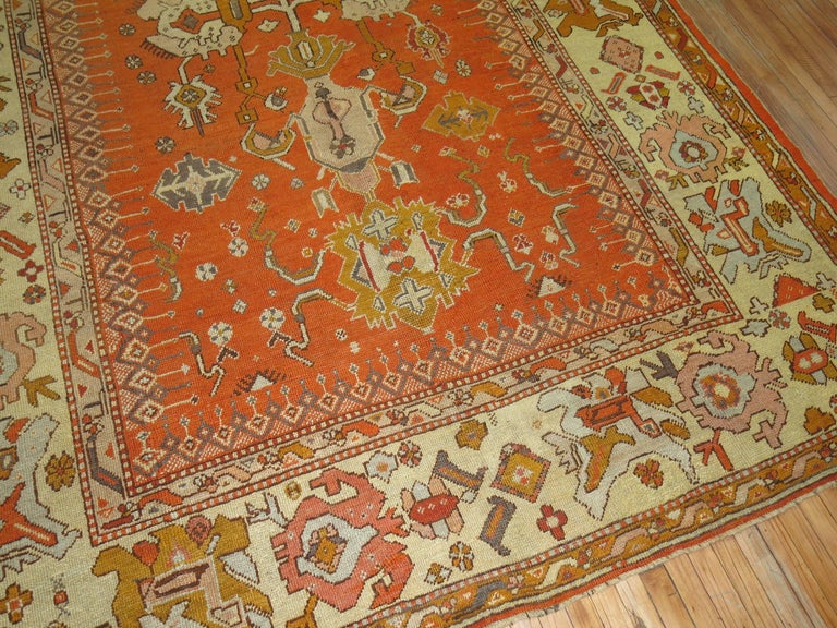 Antique Oushak Orange Rug For Sale at 1stDibs