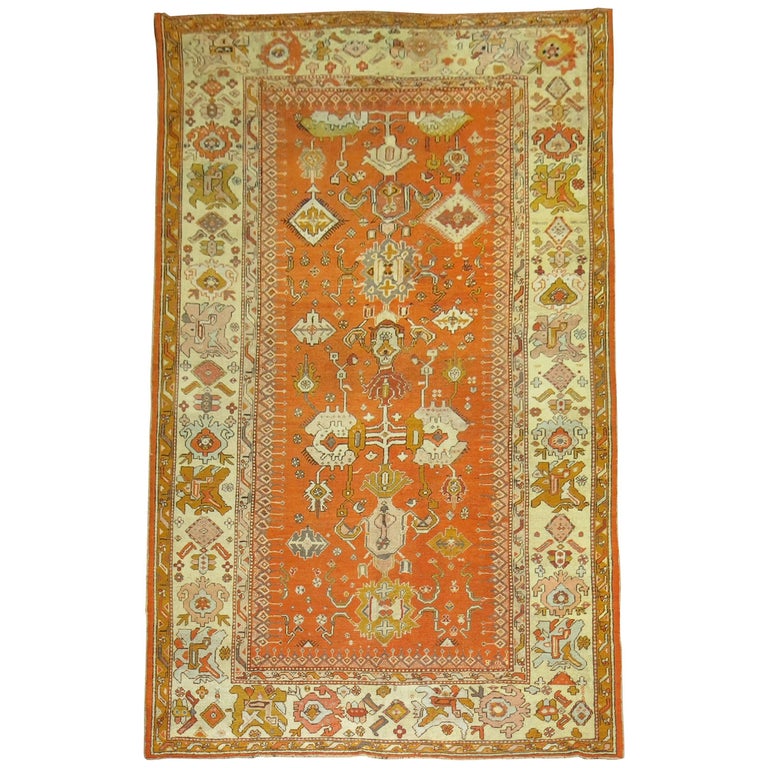 Antique Oushak Orange Rug For Sale at 1stDibs