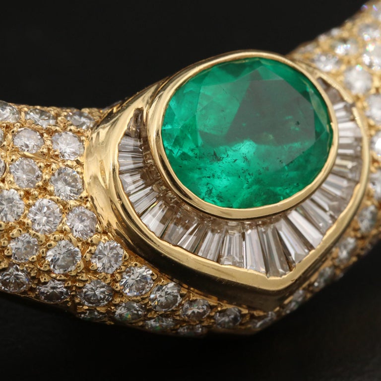 Antique Oval Cut Emerald Diamonds Chevron Gold Necklace, 18K Gold For ...