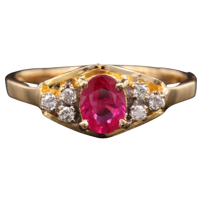 Customizable Antique Oval Cut Ruby Engagement Ring, Minimalist Yellow Gold Ruby Bridal Ring For ...