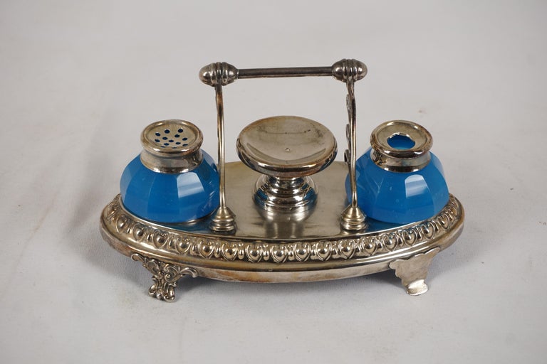 Antique Oval Silver Plated Double Inkstand, Scotland 1910, B2764y For ...