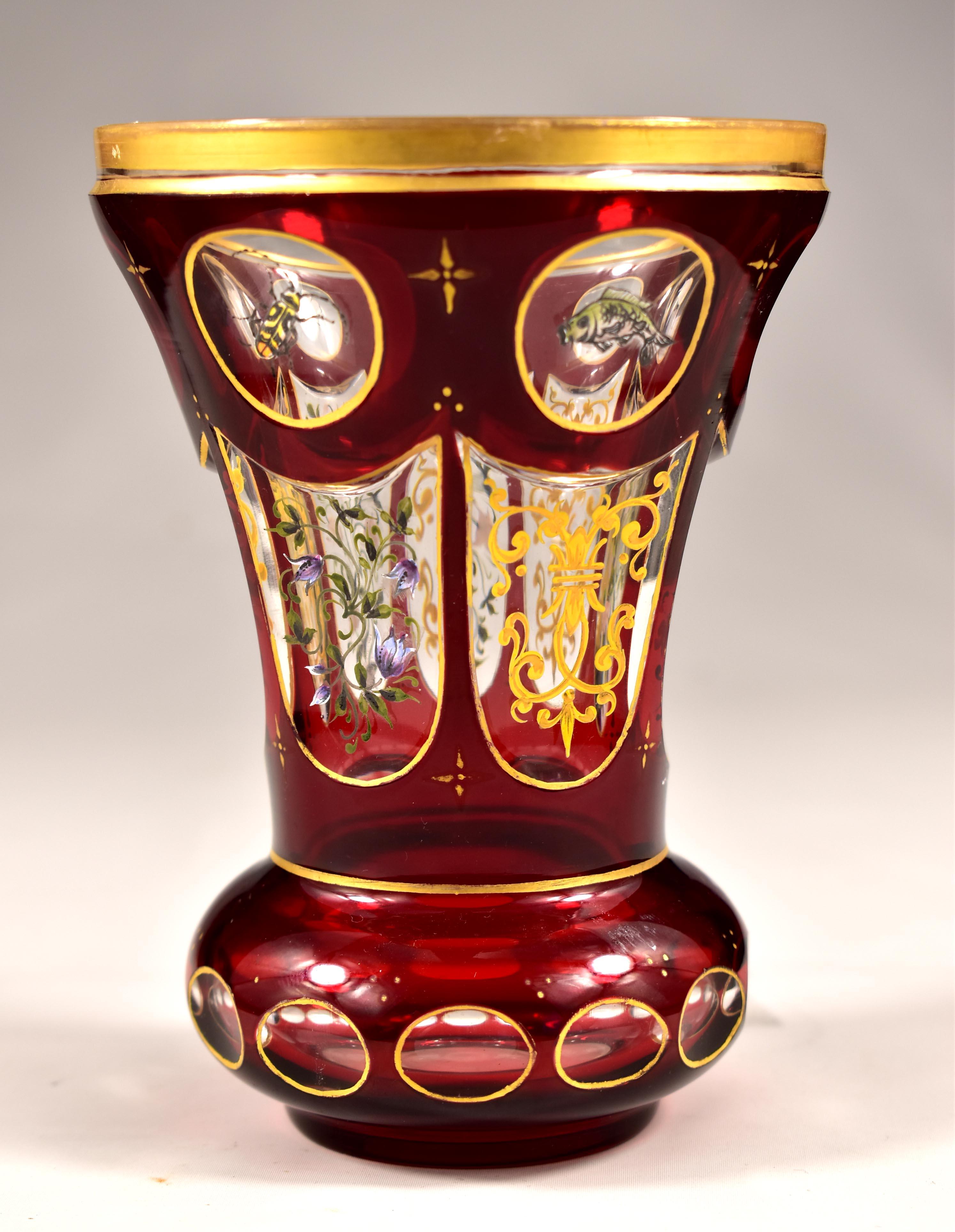Antique Overlay Ruby Goblet Cut and Painted 19 th century For Sale at ...