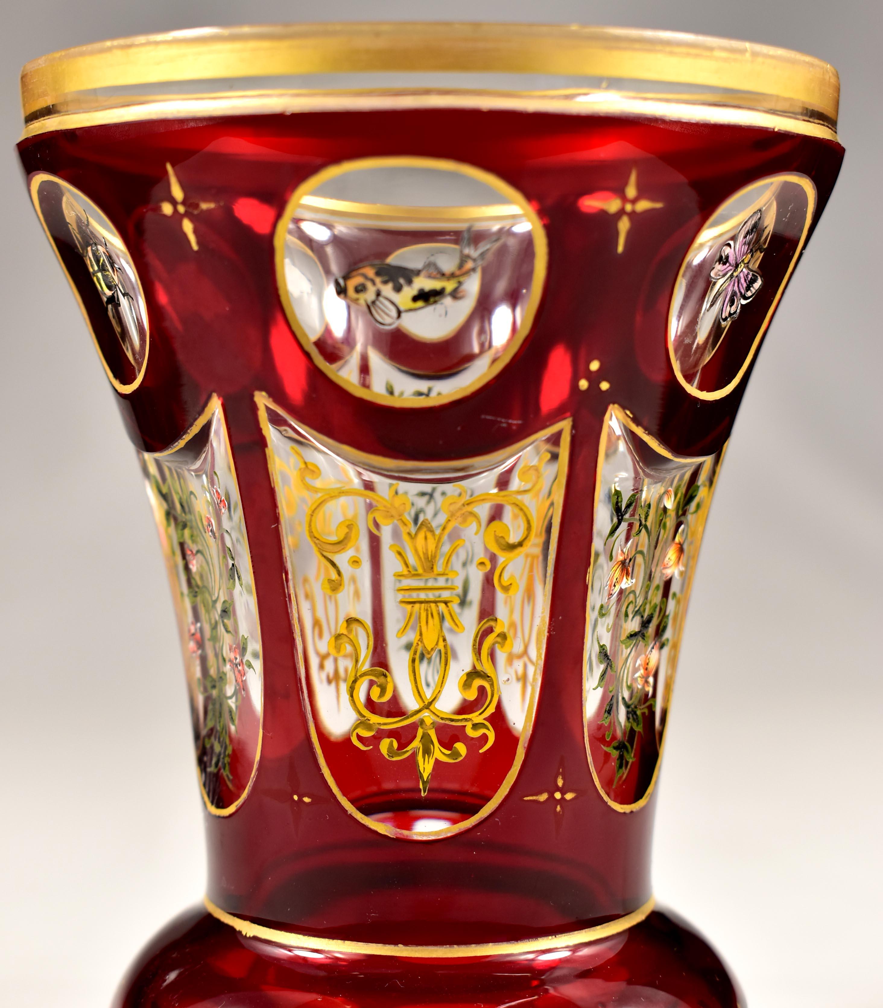 Antique Overlay Ruby Goblet Cut and Painted 19 th century For Sale at ...