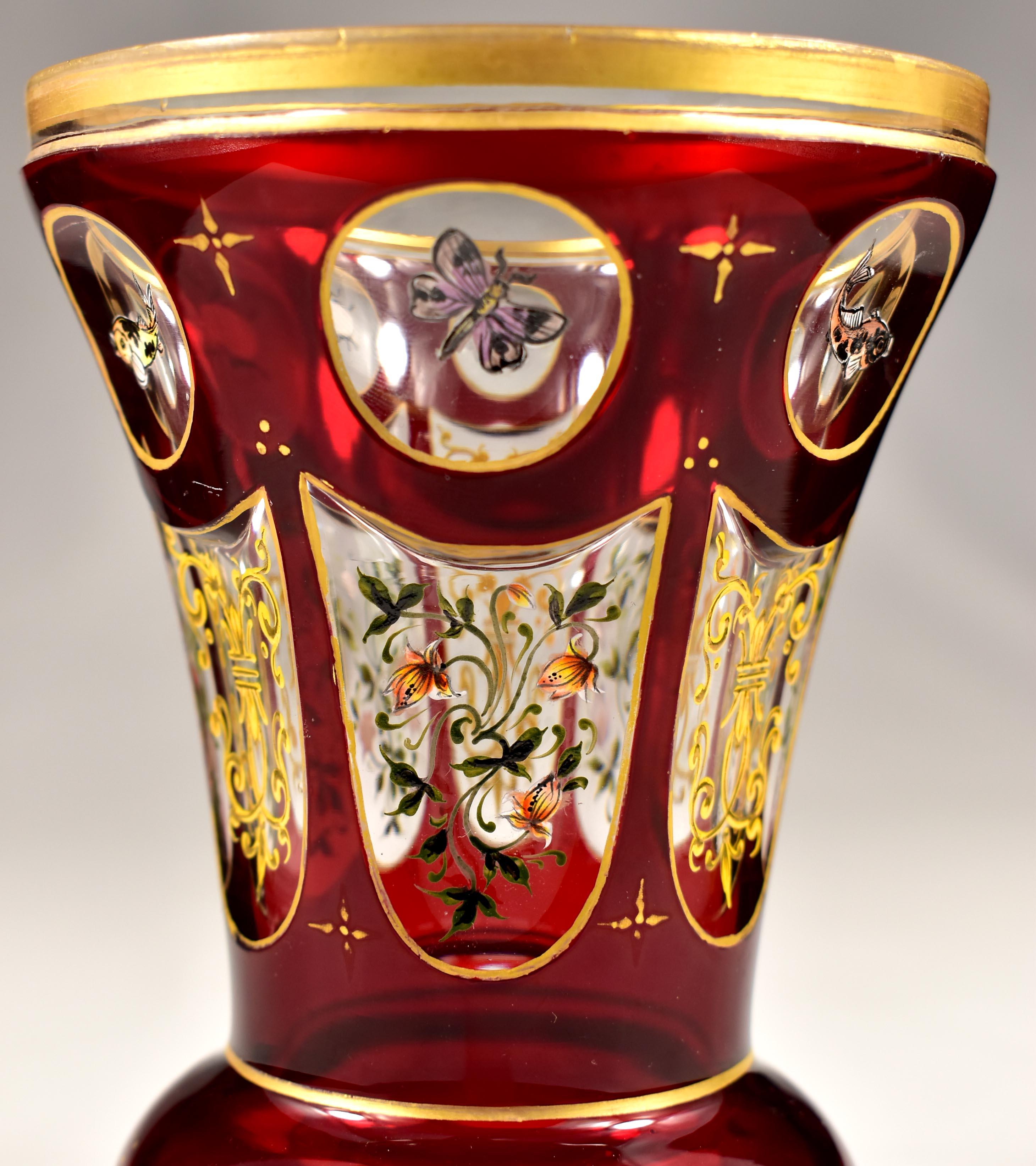 Antique Overlay Ruby Goblet Cut and Painted 19 th century For Sale at ...
