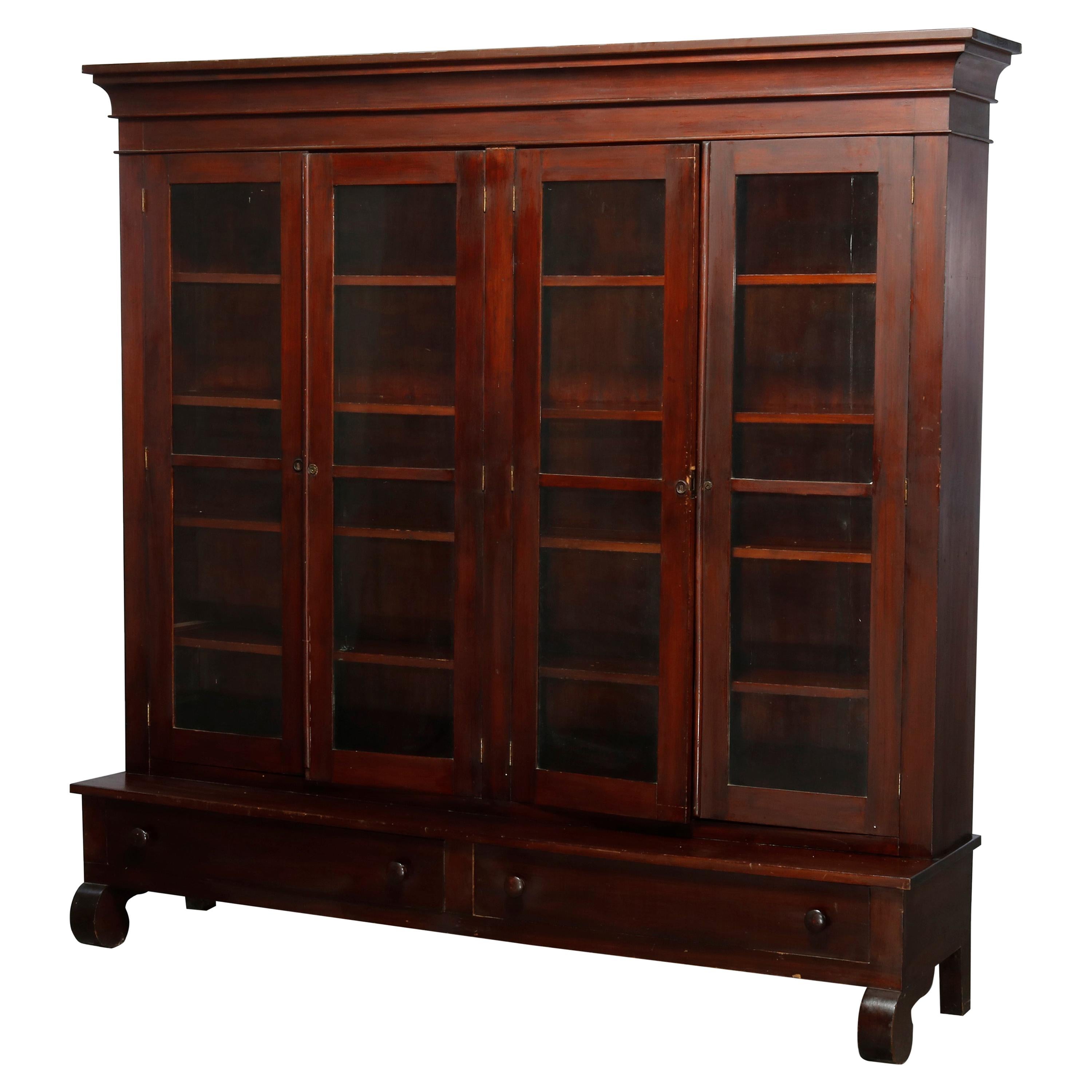 Antique Oversized American Empire Mahogany Four Door Bookcase, Circa ...