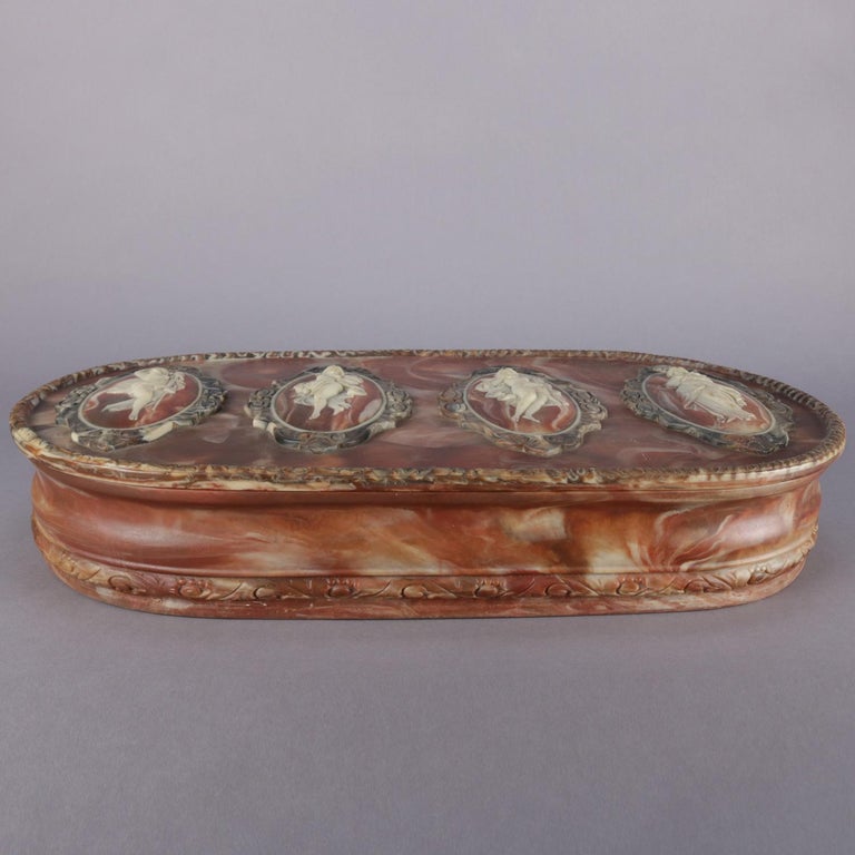 Antique Oversized Hand-Carved Incolay Stone Classical Cameo Jewelry Box ...