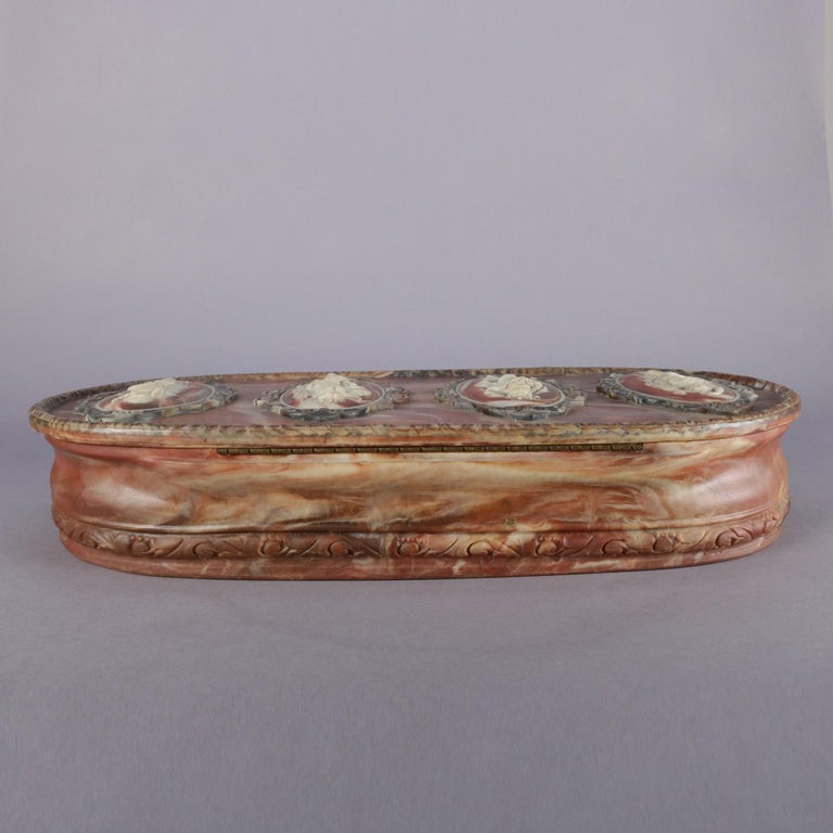 Antique Oversized Hand-Carved Incolay Stone Classical Cameo Jewelry Box ...