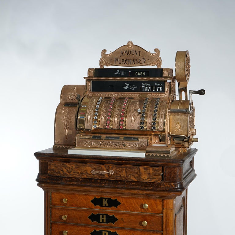 Antique Oversized National Country Store Crank Cash Register on Oak ...