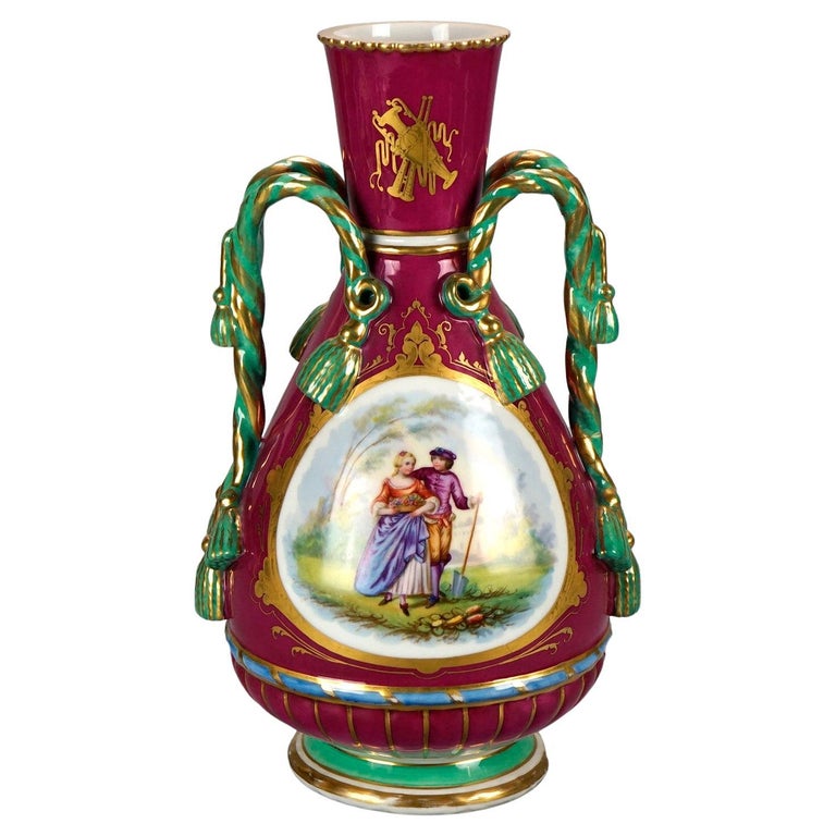 Antique Oversized Old Paris Porcelain Genre Vase with Tassel from ...