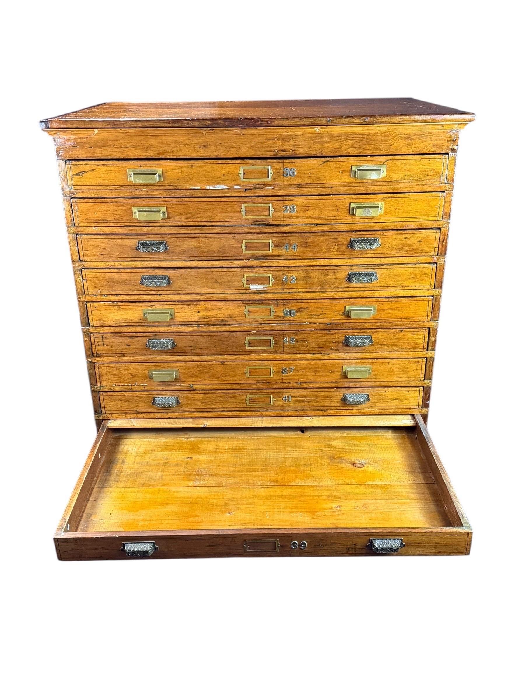 Antique OverSized Pine 12 Drawer Map Flat File Cabinet For Sale at 1stDibs