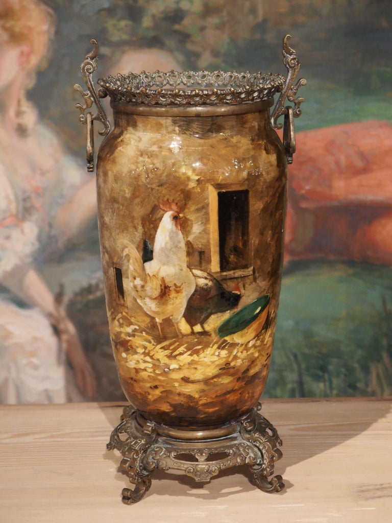 Antique Painted French Barbotine Vase by Theodore Lefront, circa 1880 For Sale at 1stDibs