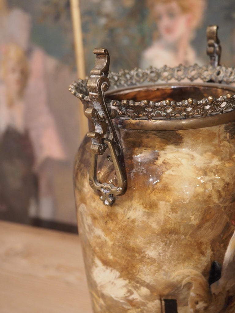 Antique Painted French Barbotine Vase by Theodore Lefront, circa 1880 For Sale at 1stDibs