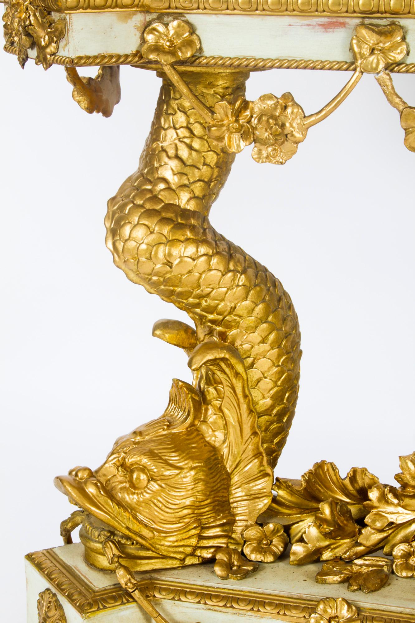 Antique Painted and Gilded Dolphins Console Pier Table 19th Century at ...