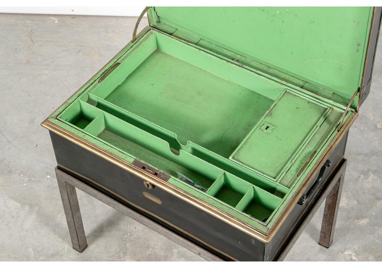Antique Painted Money/ File Box on Custom Stand For Sale at 1stDibs