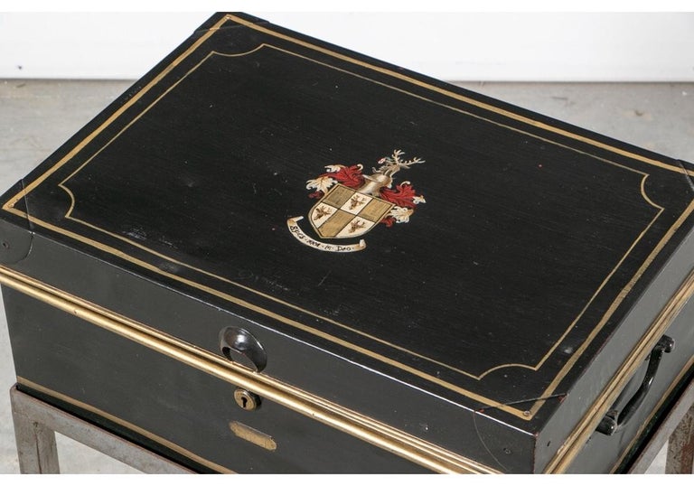 Antique Painted Money/ File Box on Custom Stand For Sale at 1stDibs