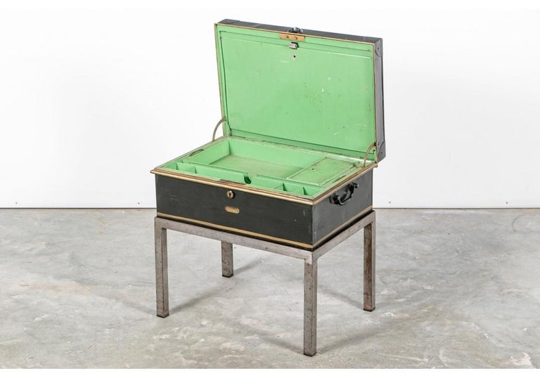 Antique Painted Money/ File Box on Custom Stand For Sale at 1stDibs