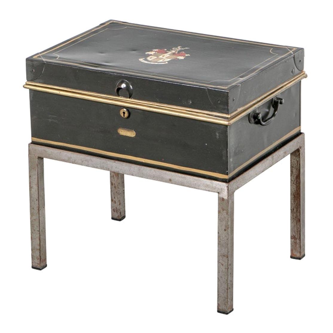 Antique Painted Money/ File Box on Custom Stand For Sale at 1stDibs