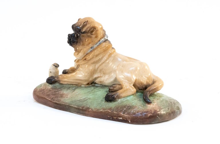 Antique Painted Porcelain Ceramic Mastiff Dog Figurine, Attributed to ...