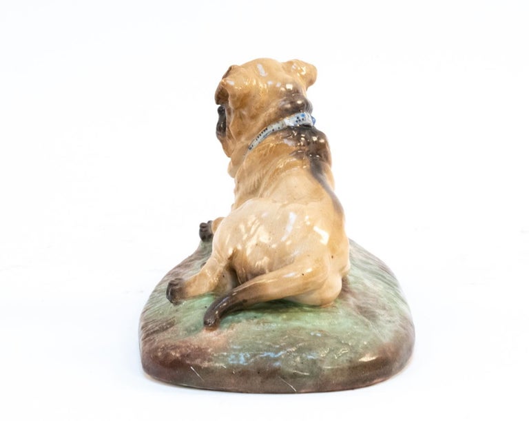 Antique Painted Porcelain Ceramic Mastiff Dog Figurine, Attributed to ...