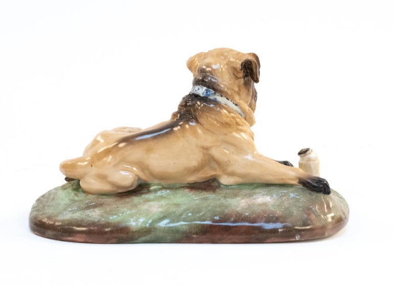 Antique Painted Porcelain Ceramic Mastiff Dog Figurine, Attributed to ...