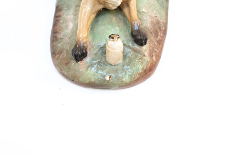 Antique Painted Porcelain Ceramic Mastiff Dog Figurine, Attributed to ...