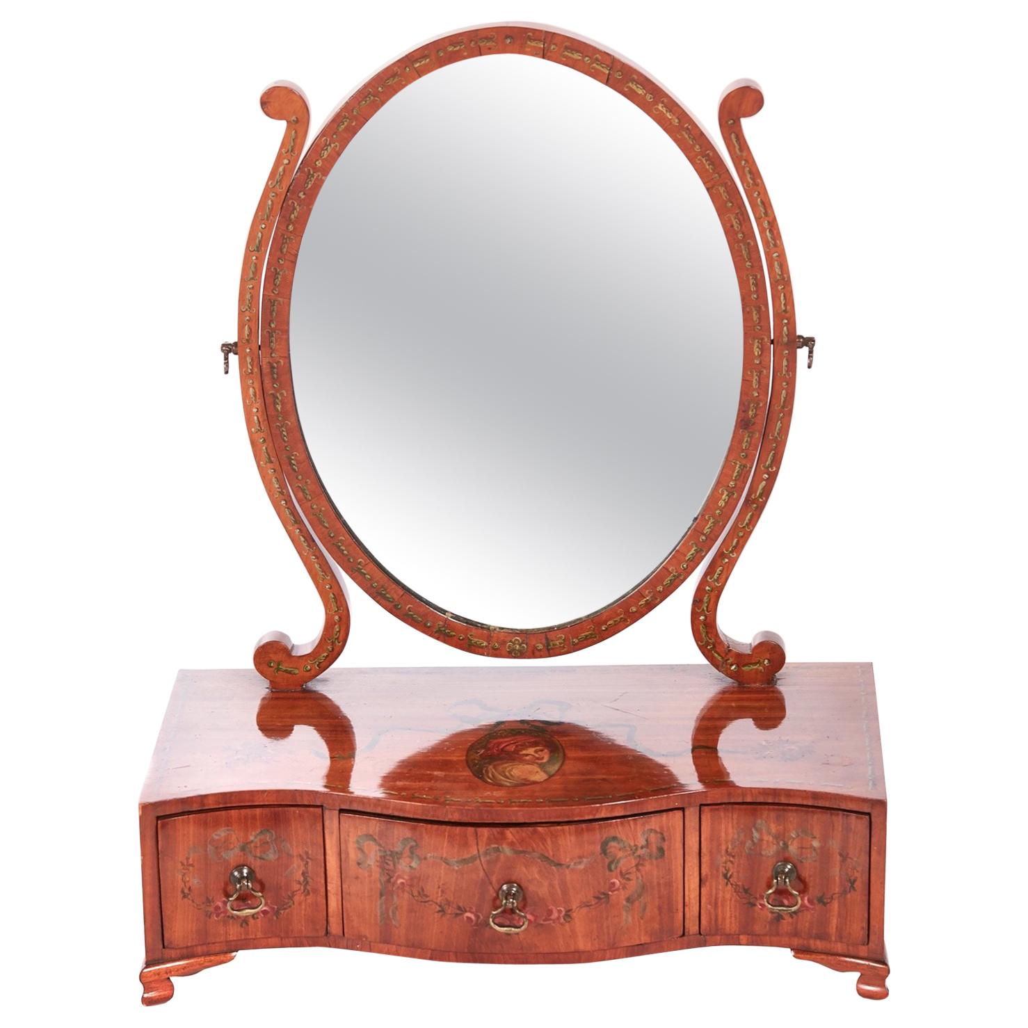 Antique Painted Satinwood Box Mirror For Sale at 1stDibs
