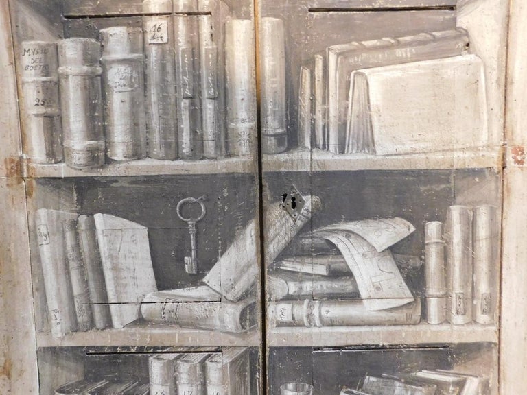 Antique Painted Wall Cabinet, Cupboard Fake Painted Bookcase, 19th ...