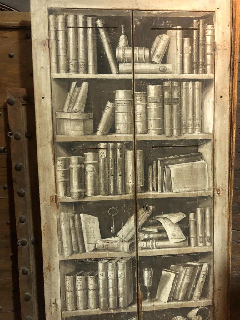 Antique Painted Wall Cabinet, Cupboard Fake Painted Bookcase, 19th ...