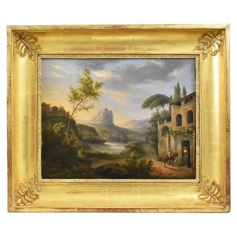 Antique Painting, Animated Italian Landscape, Nature Painting, XIX ...