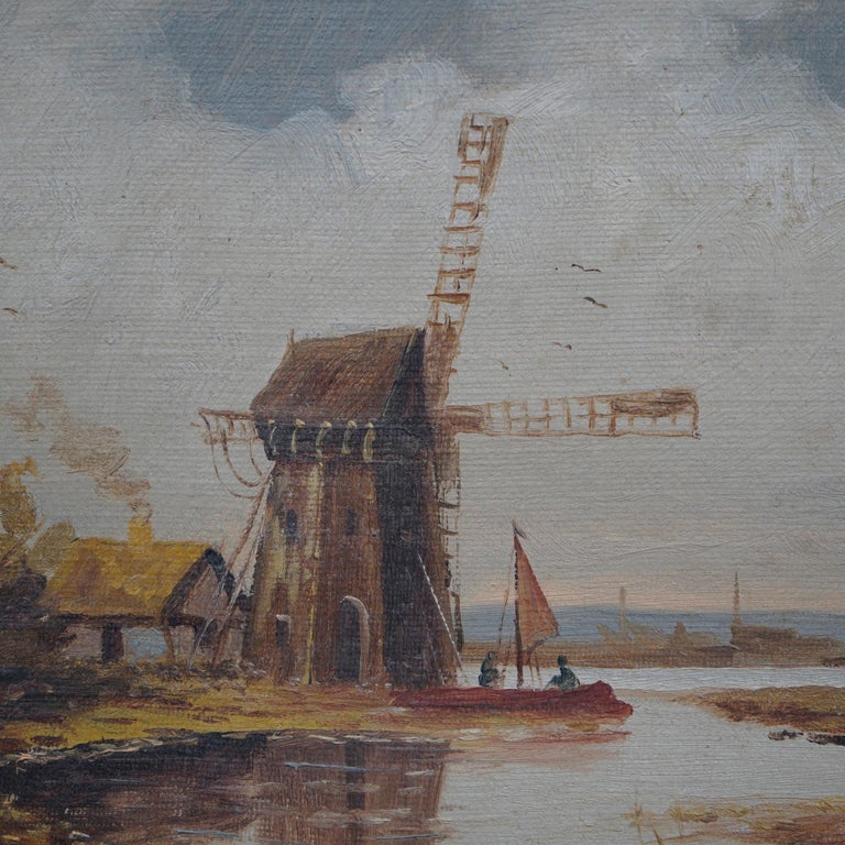 Antique Painting, Dutch Windmill Scene, Artist Signed, C1890 For Sale ...
