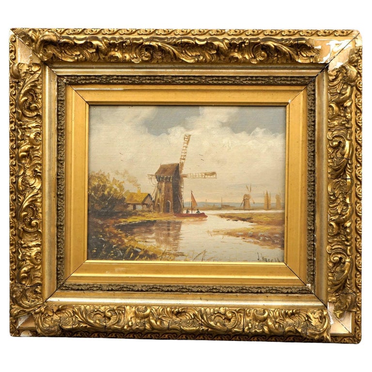 Antique Painting, Dutch Windmill Scene, Artist Signed, C1890 For Sale ...