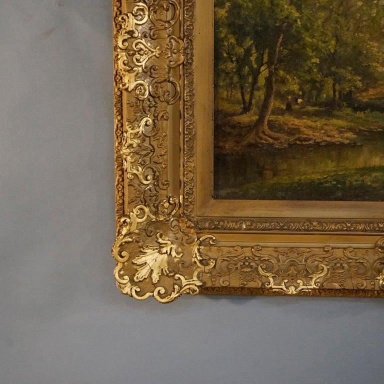 Antique Painting, Landscape with Stream, Cows and Figures, by George ...