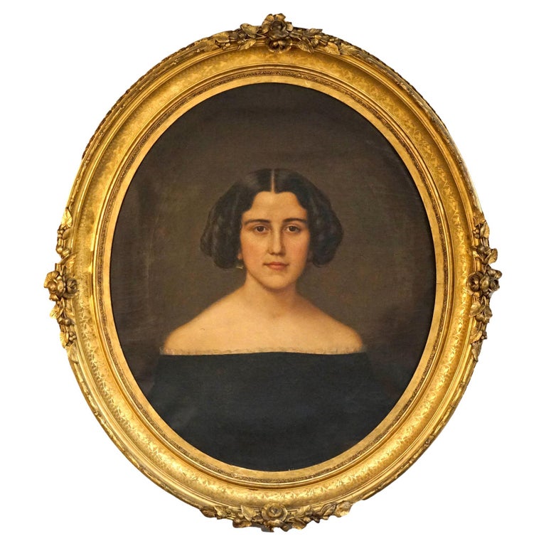 Antique Painting, Portrait of a Woman in Oval Giltwood Frame 19th C at ...