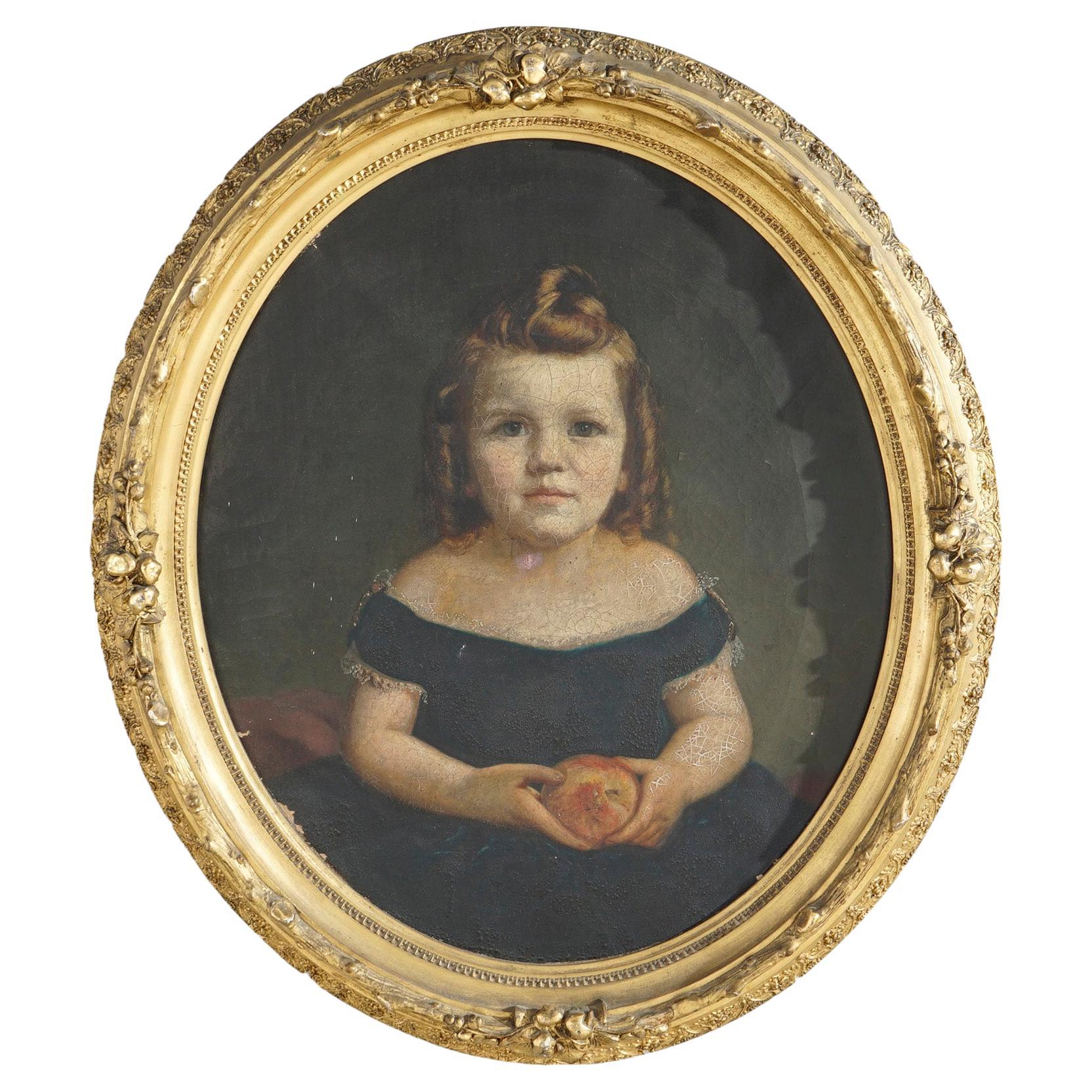 Antique Painting, Portrait of a Woman in Oval Giltwood Frame 19th C For ...