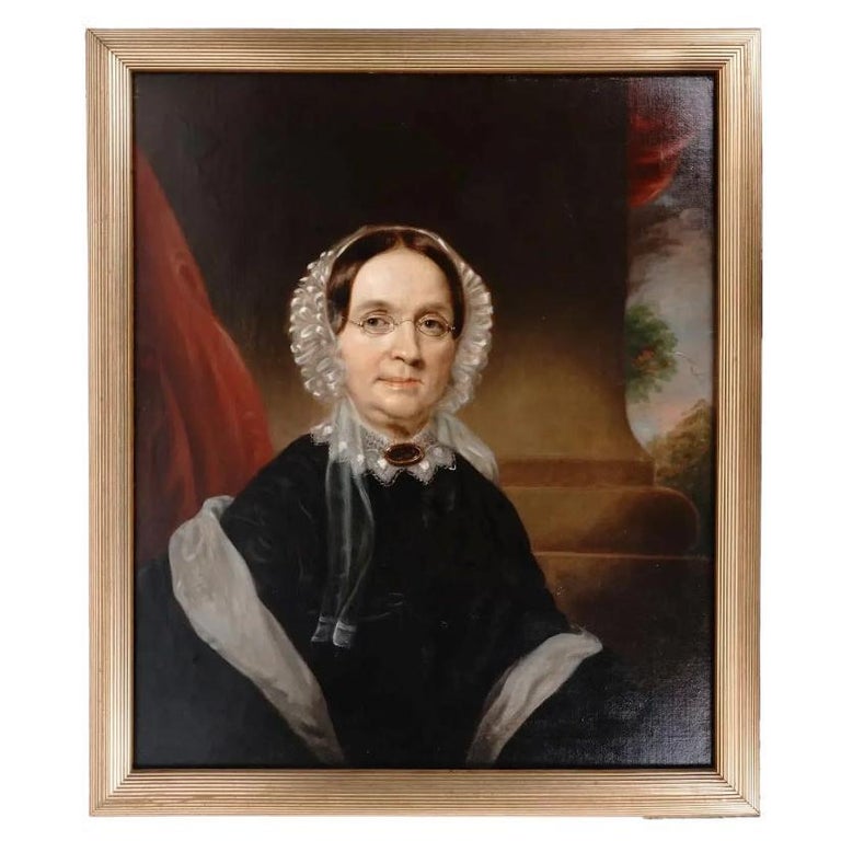 Antique Painting Portrait of Old Woman in Glasses For Sale at 1stDibs