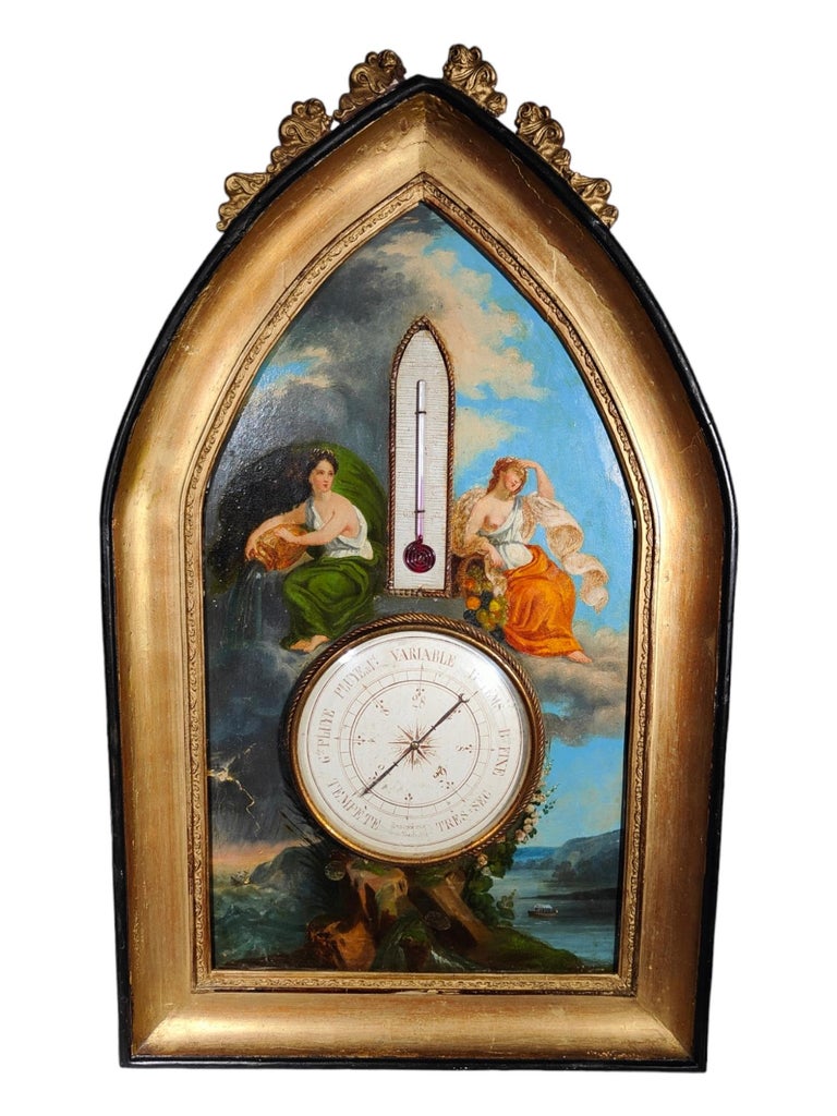 Antique Painting with Barometer 19th Century For Sale at 1stDibs