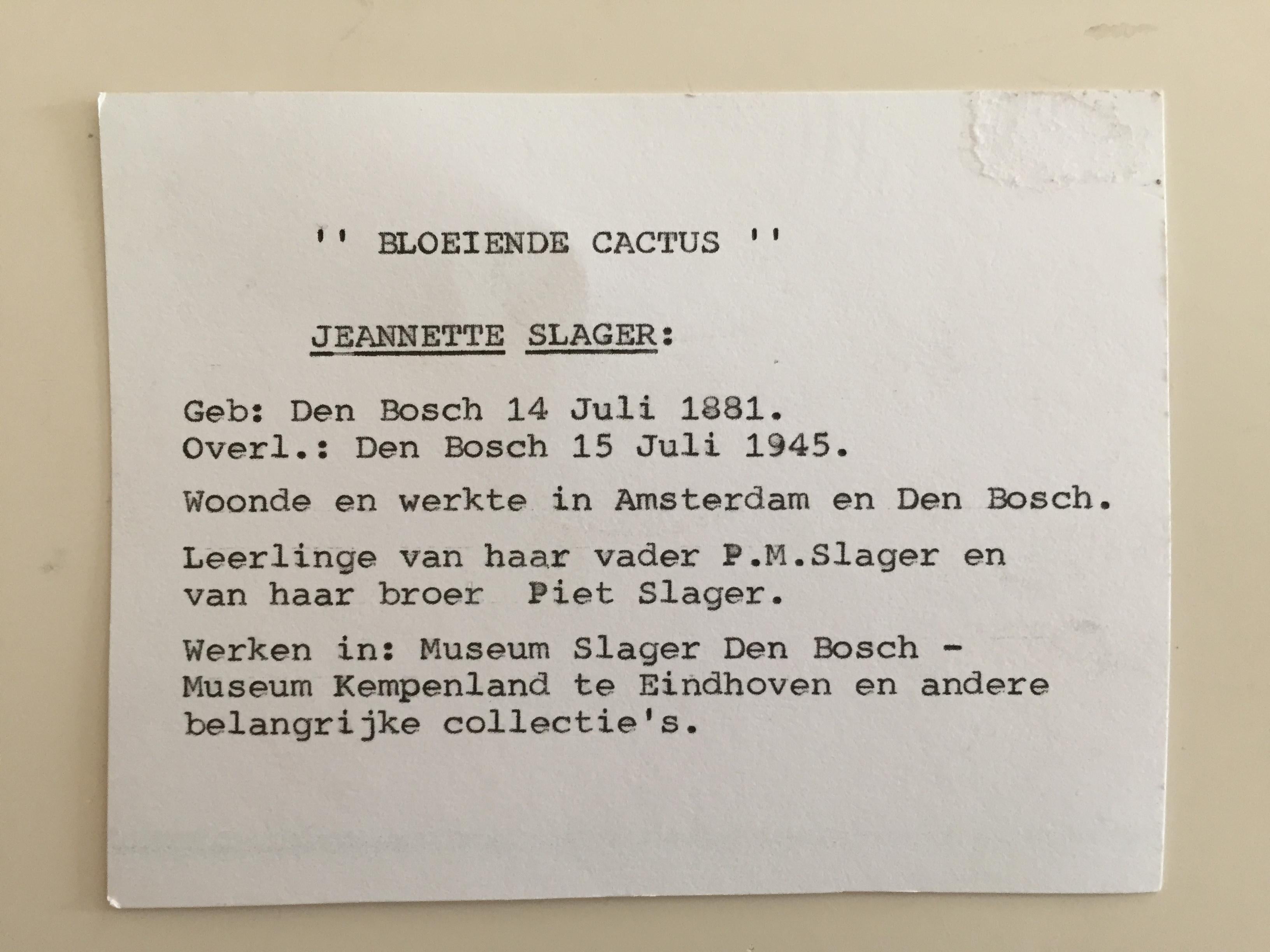 Flowering Cactus, Antique Dutch Painting, Jeanette Slager 1881-1945 ...