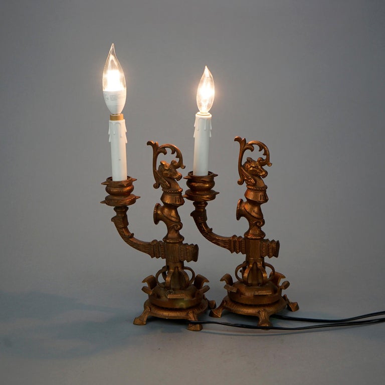 Antique Pair Arts and Crafts Rembrandt Figural Pegasus Lamps Circa 1930 ...