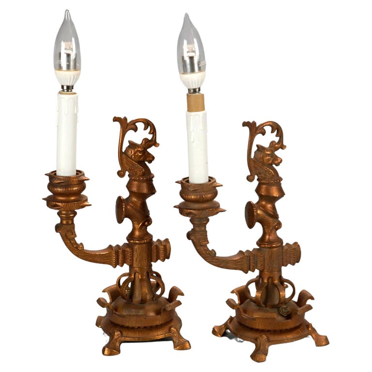 Antique Pair Arts and Crafts Rembrandt Figural Pegasus Lamps Circa 1930 ...