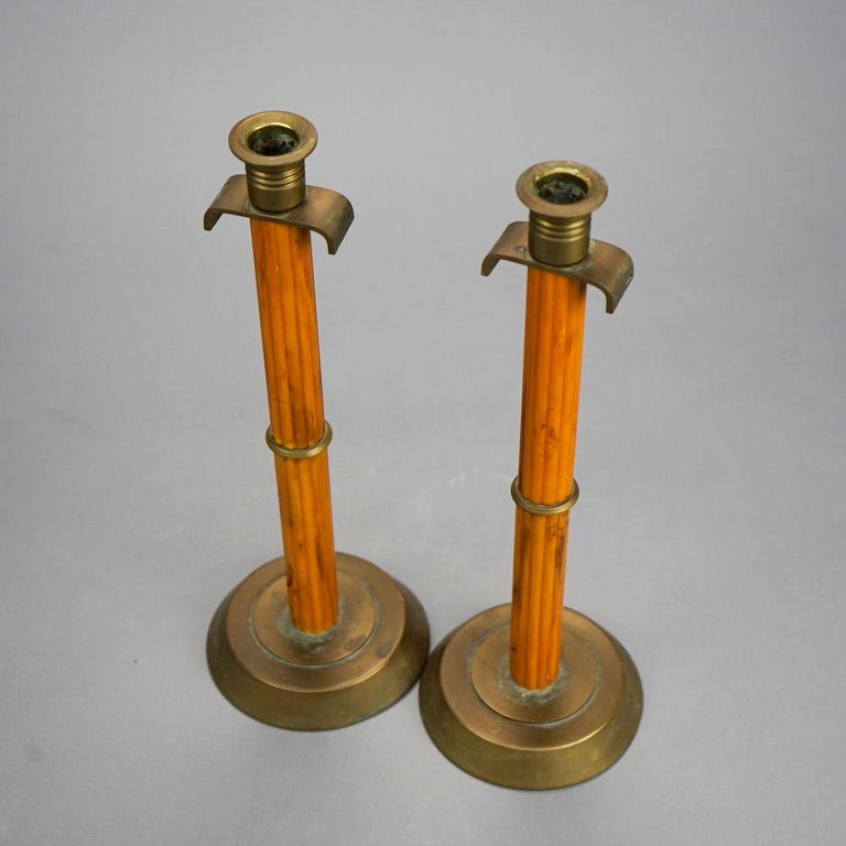 Antique Pair Bakelite and Brass Tall Candlesticks 20th C at 1stDibs