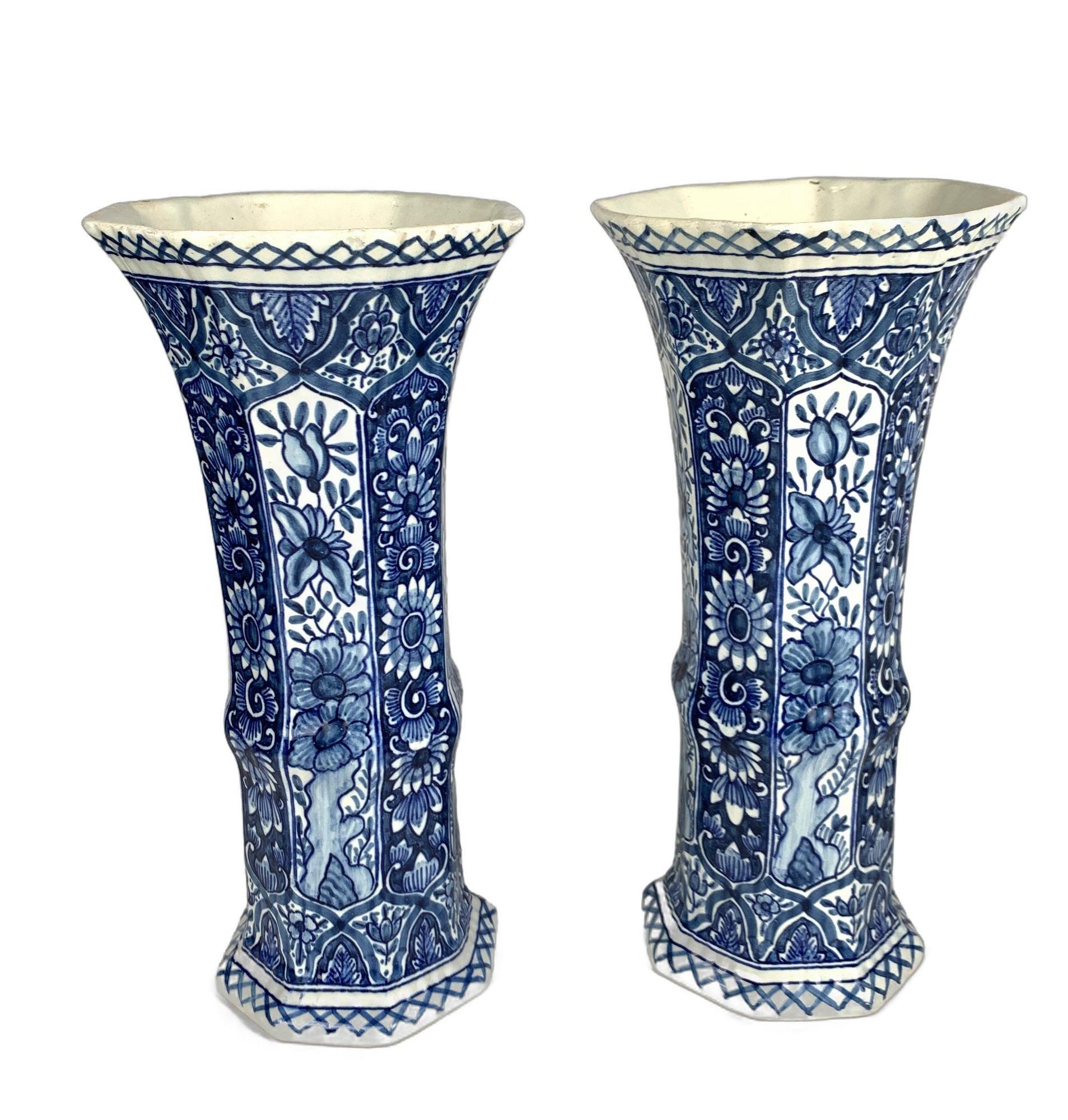 Antique Pair Blue and White Delft Vases, 19th Century Netherlands For ...