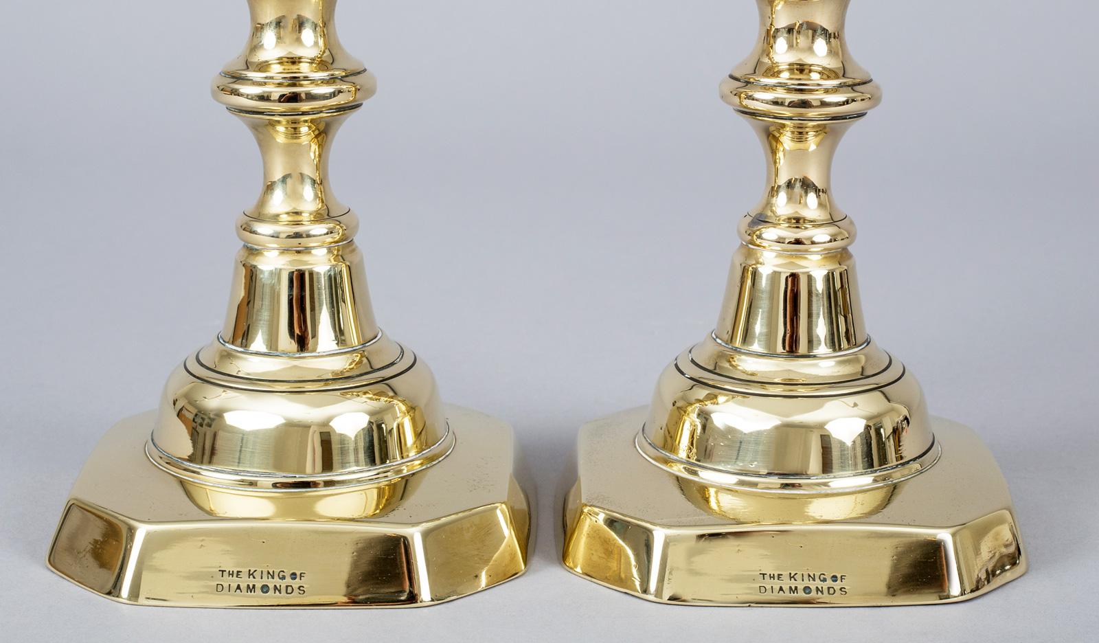 Antique Pair Brass "The King of Diamonds" Candlesticks For Sale at ...