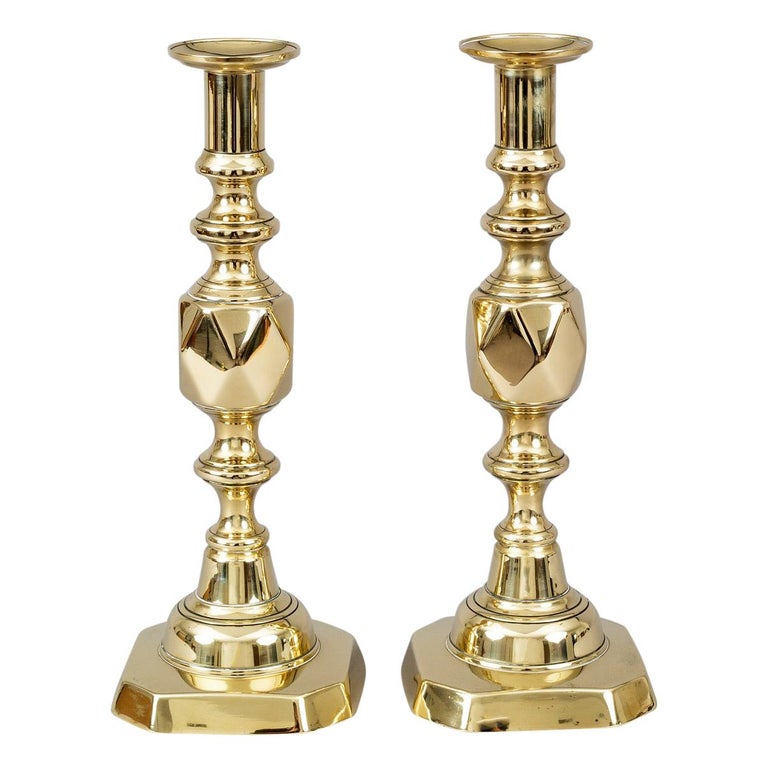 Antique Pair of Brass "The King of Diamonds" Candlesticks For Sale at ...