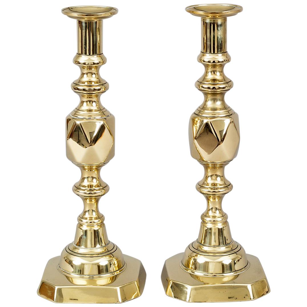 Antique Pair Brass "The King of Diamonds" Candlesticks For Sale at ...