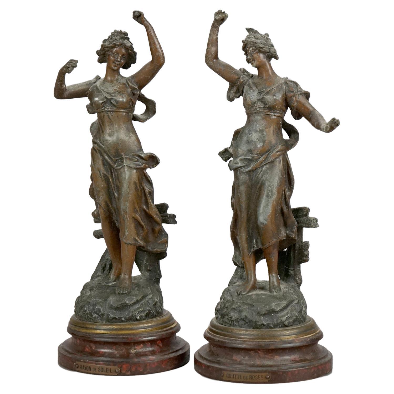Antique Pair Bronzed Metal Classical Dancing Women Statues Circa 1920 ...